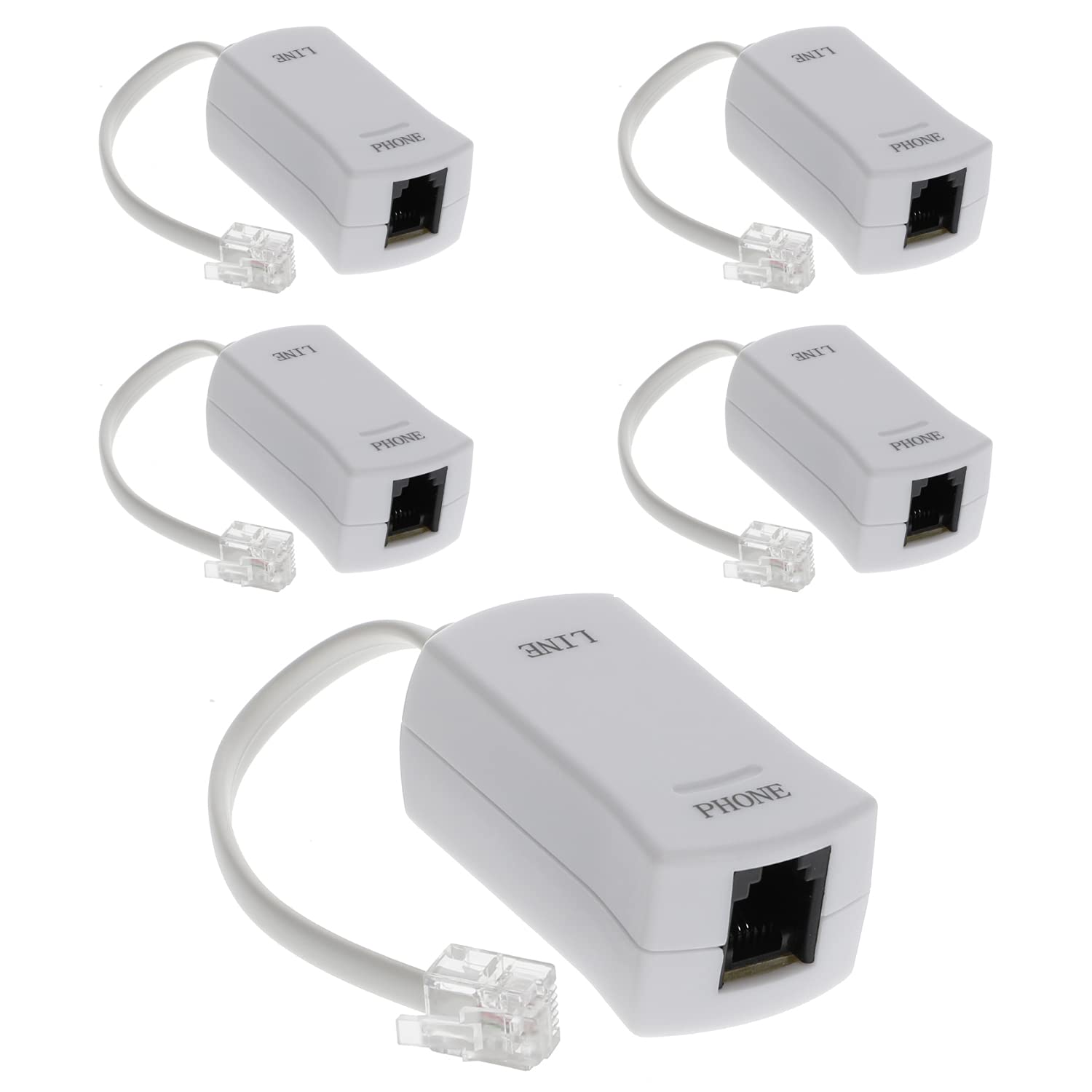 InstallerParts DSL Modem Phone Filter - for Interference Elimination and Static Noise Blocker | for Answering Machine, Fax Machine, Telephones Landline Cordless | 5 Pack, White DSL Phone Filter