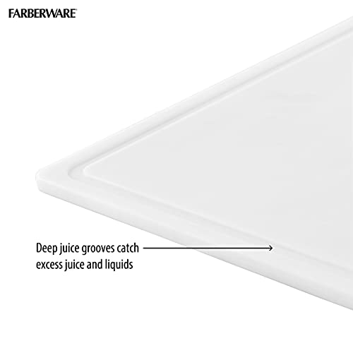 Farberware Extra-Large Plastic Cutting Board with Perimeter Juice Groove, Dishwasher-Safe Kitchen Chopping Board, 15x20-Inch, White