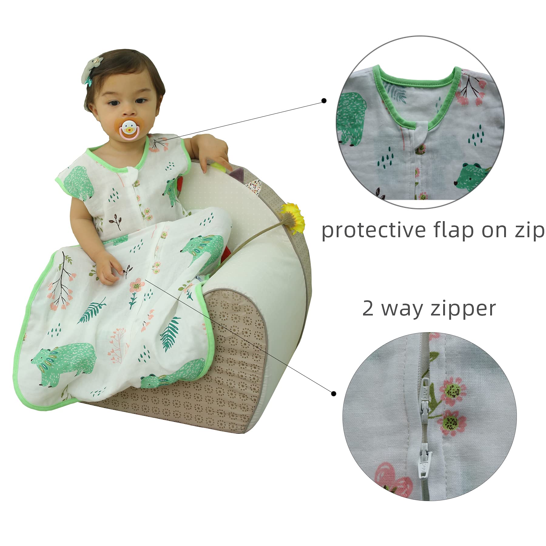 Toddler Sleeping Sack Muslin Cotton ( 3-5 Years) Lightweight 0.5 Tog Baby Sleeping Bag Infant Wearable Blanket XL (2-4 T) Summer Thin Sleeveless Kids Sleeper Large soft Breathable Sleep Suit Bag