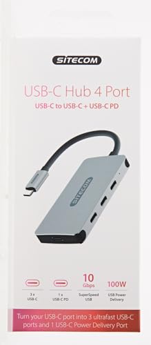 Sitecom CN-386 USB-C Hub 4 Port | USB-C Male to 3X USB-C 3.1 + 1x USB-C Female Power Delivery Ports - Aluminum Hub