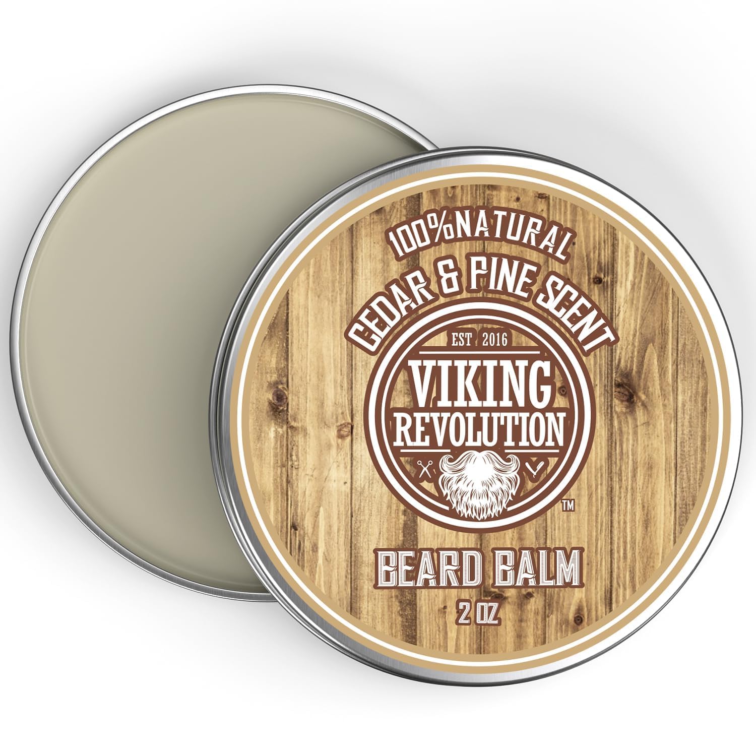 Viking Revolution Cedar and Pine Beard Balm - Beard Butter with Argan Oil, Beard Softener for Men with Jojoba Oil - Beard Moisturizer for Men with Beeswax - Beard Wax for Men (2oz, 1 Pack)