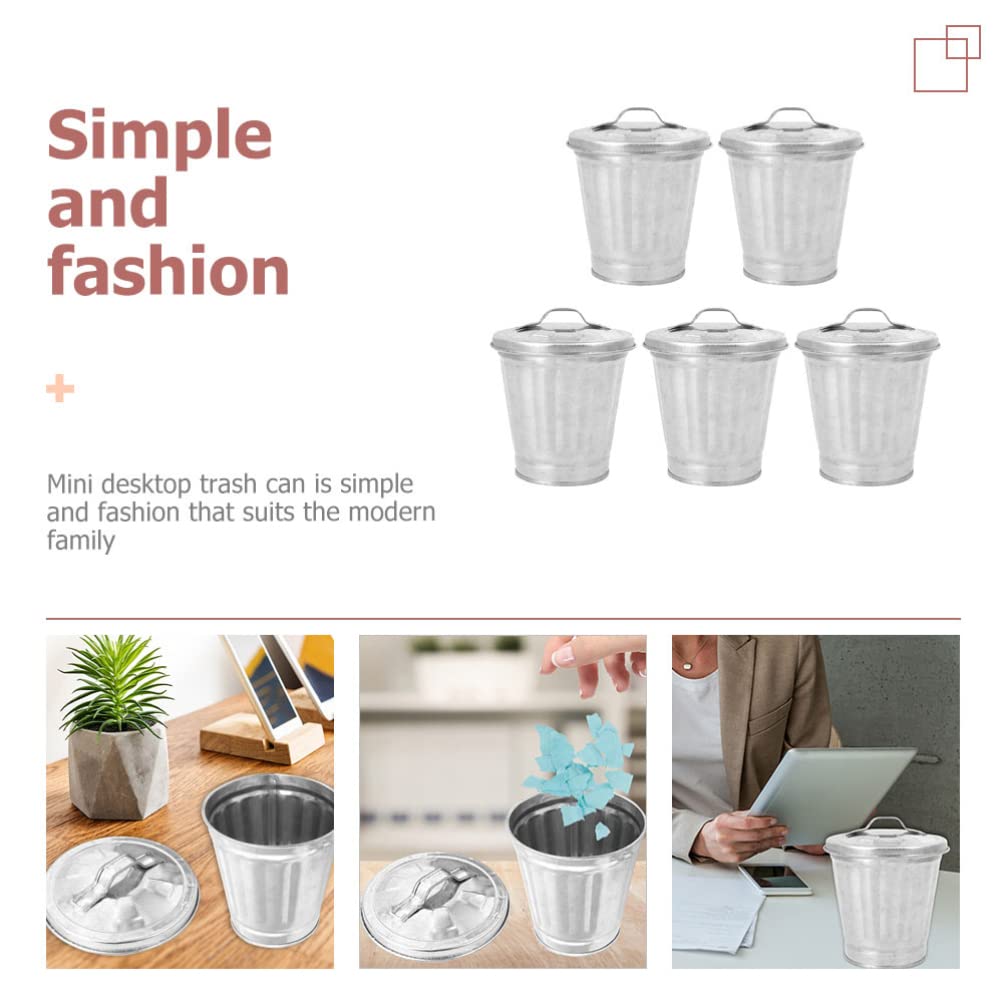 Zerodeko Outdoor 2Pcs Mini Trash Can, Small Galvanized Metal Garbage Can with Lid, Desktop Waste Bin Pencil Holder Cup Decorative Flower Pot Tabletop Decor for Home, Kitchen, Office, Mini