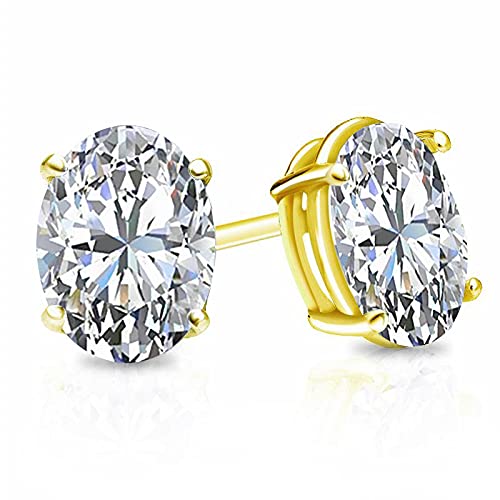 3/5 Carat Lab Grown Diamond Oval Shape Stud Earrings in 14k Yellow Gold (VS-SI, cttw) 4-Prong Basket Screw Back by Diamond Wish
