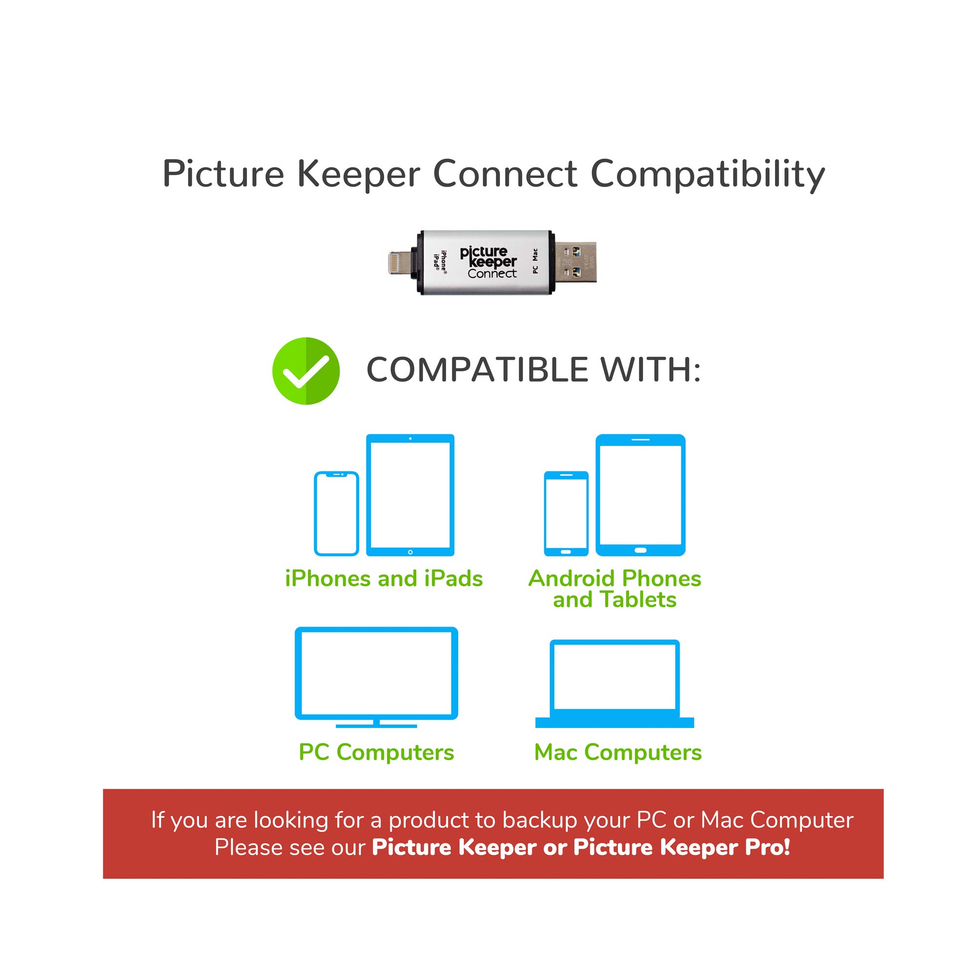 Picture Keeper Connect Photo & Video USB Flash Drive for Apple, Android, & PC Devices, 32GB Thumb Drive, Turquoise
