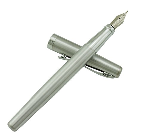erofa Duke 209 Bent Nib Fountain Pen Set with Ink Refills Converter, Steel Sliver