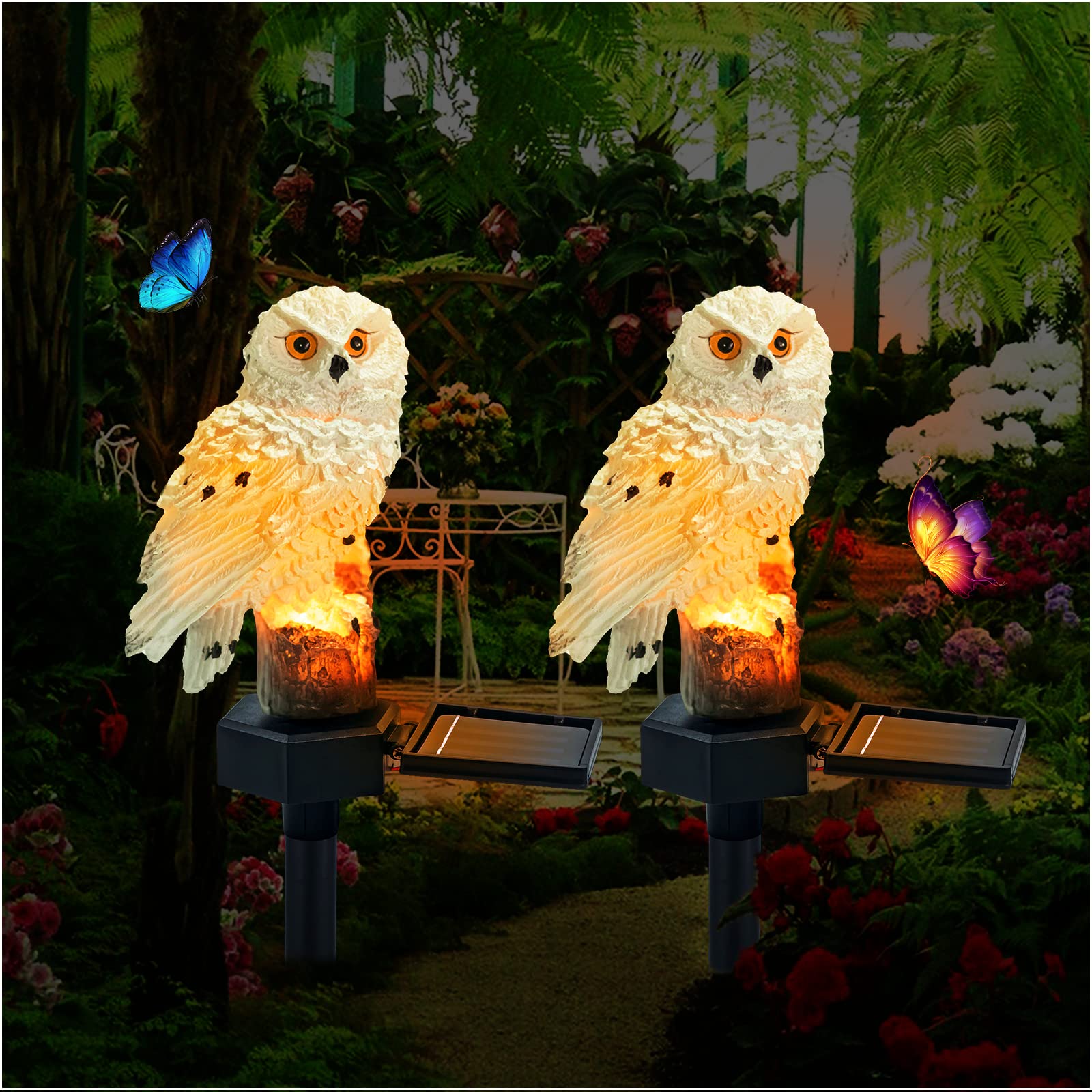 MXJIAELE Owl Solar Lights Garden for Home Decorations Owls Night Lights for Outdoor Garden Yard White Owls LED Light Stake Garden Decor (White