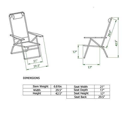Deluxe XL Wide Tall Plus Size Aluminum Folding Big Heavy Duty 17 inches High Seat Beach Chair for Adults, 300 lb Load
