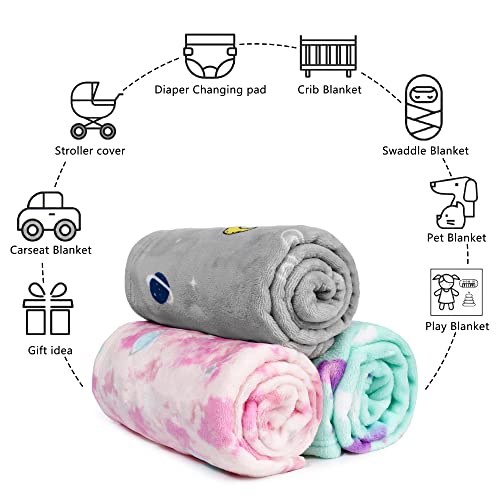 DaysU Plush Flannel Baby Blanket Super-Soft Lightweight, Printed Fleece Baby Blanket for Boys, Portable Bed Throws for Baby Crib and Toddler Bed, Grey Space, 30βx40β