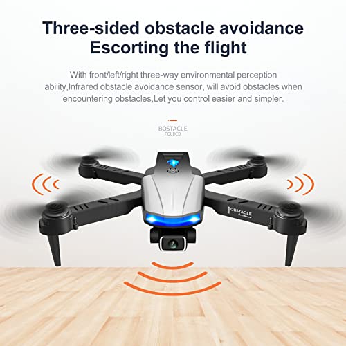 Bzdzmqm Drone with Dual 4K Camera, 2023 Foldable HD Drone for Kids & Adults, RC Quadcopter Helicopter, 3-Sided Infrared Avoidance, WiFi FPV, Altitude Hold, Headless Mode, LED Night Wide