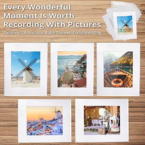 Acid Free 16 Pack 8 x 10 White Pre-Cut Picture Mat Board Show Kit for 5 x 7 Photos,Artworks,Prints,Includes 16Pcs Core Bevel Cut Matts & 16 Pcs Backing Board &16Pcs Clear Bags
