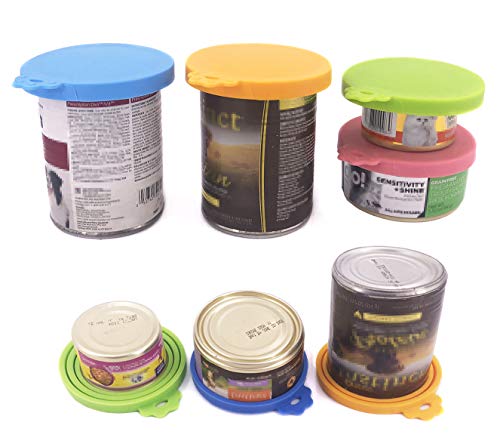 Comtim Pet Food Can Cover Silicone Can Lids for Dog and Cat Food(Universal Size,One fit 3 Standard Size Food Cans),Blue and Green