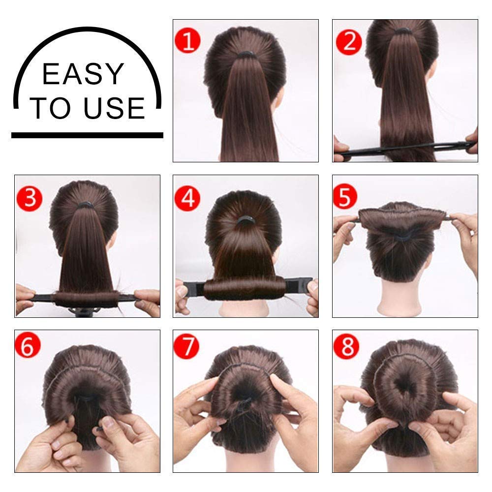 iFlyMars Hair Accessories Set - Foam Sponge Bun Shapers, Magic French Twist Clip, Snap Bun Makers, Elastic Bands, and Hair Pins (Brown)