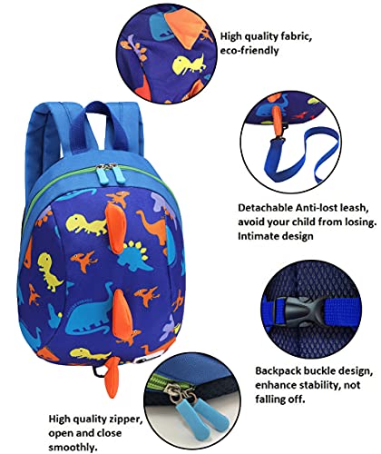 DB Dinosaur Toddler mini backpack with leash,children Kids baby harness bookbag (Deep Blue)
