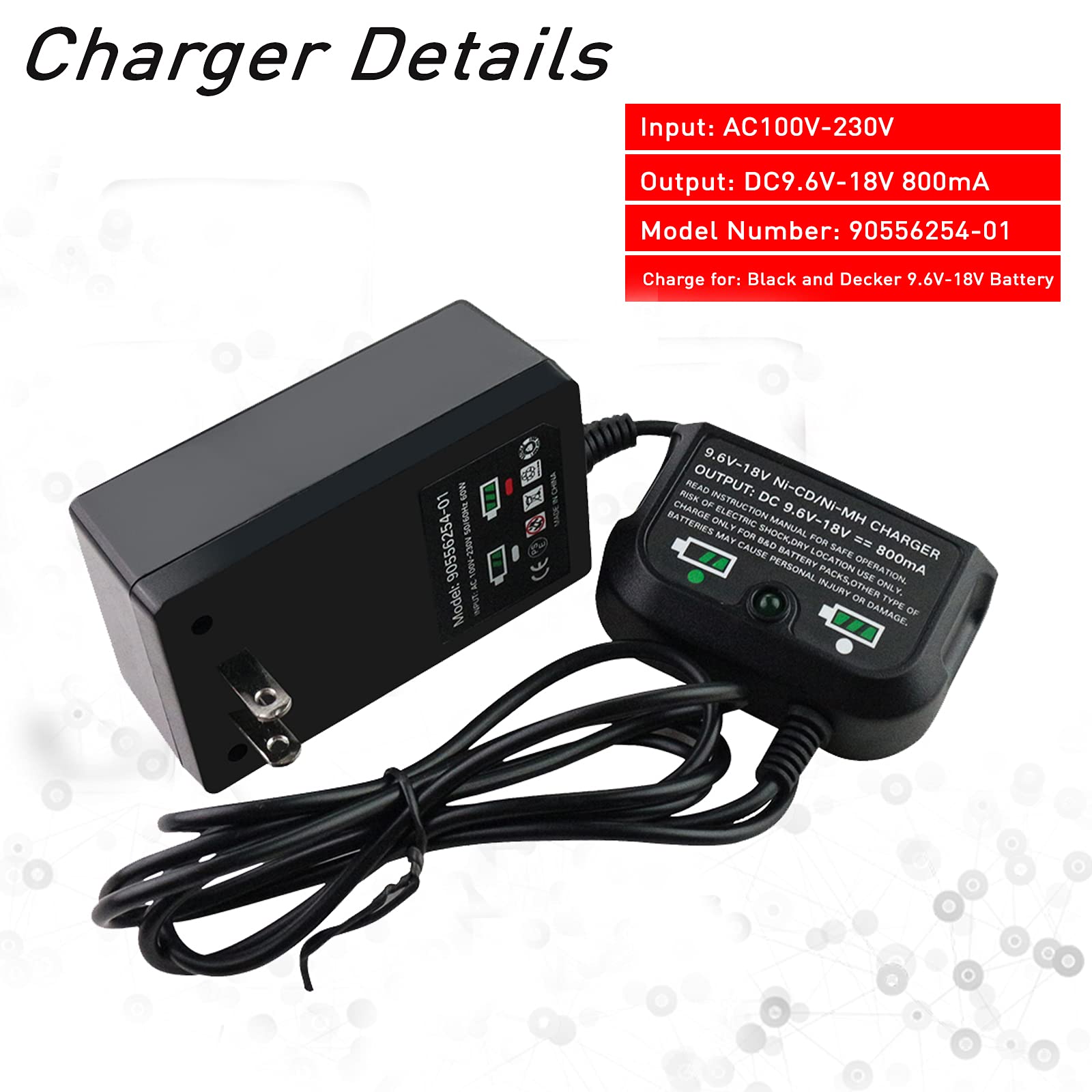 2Packs HPB18 18V 3.8Ah Replacement for Black and Decker 18 Volt Battery Compatible with 244760-00 FS18FL and Charger for Black and Decker 9.6V-18V Ni-Cd&Ni-Mh Battery
