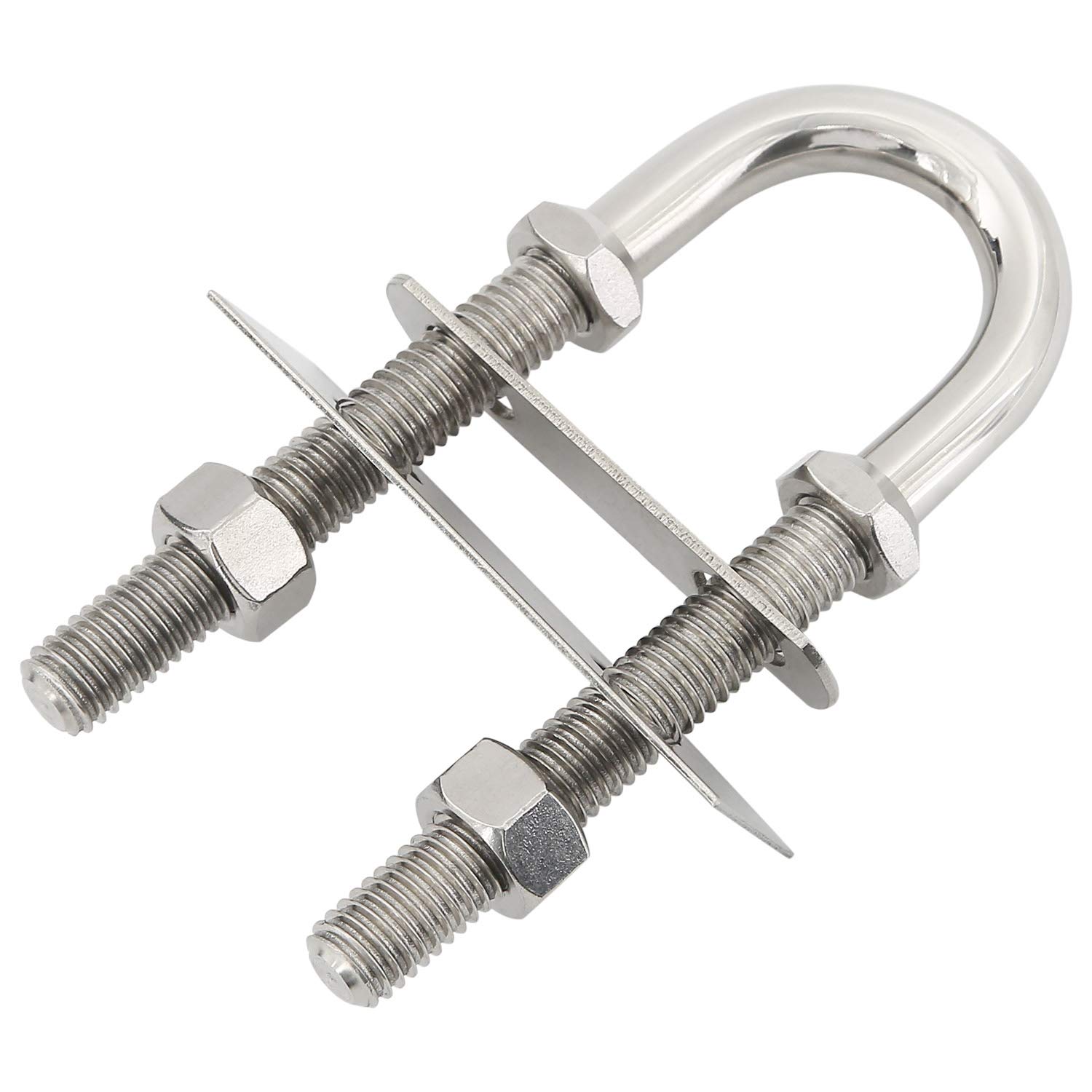 NovelBee 2-Pack of Stainless Steel Bow Stern Eye Tie Down U Bolt with Nuts and Washers,Stock Dia.1/2" (Length:5-1/4")
