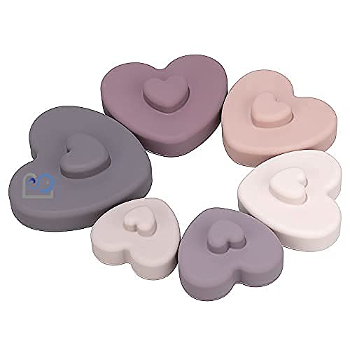 Baby Step Silicone Stacking Toys for Babies – Soft Building Tower & Baby Teether, Educational Ring Stacker Baby Sensory Toy, 6 Pieces Heart Shaped Purple Stacking Rings Tower