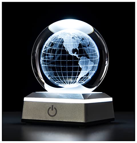 Aircee 3D Crystal Ball Earth Globe World Map Model, with Colorful Light Led Lamp Stand, 6 Colors Light, Great Gifts with Gift Box for Birthday Christmas, Astronomy Space Educational Toys, Home Decor