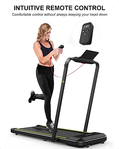 AKSO Foldable Treadmill Walking Pad, 300lb Capacity 2 in 1 Folding Treadmill 7.6mph Under Desk Treadmill with Remote & Smart App, Small Walking Running Jogging for Home Office Portable Treadmill