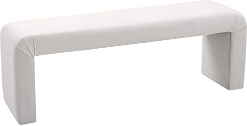Meridian Furniture Minimalist Collection Modern | Contemporary Velvet Upholstered Bench, 53" W x 14.75" D x 18.25" H, Cream