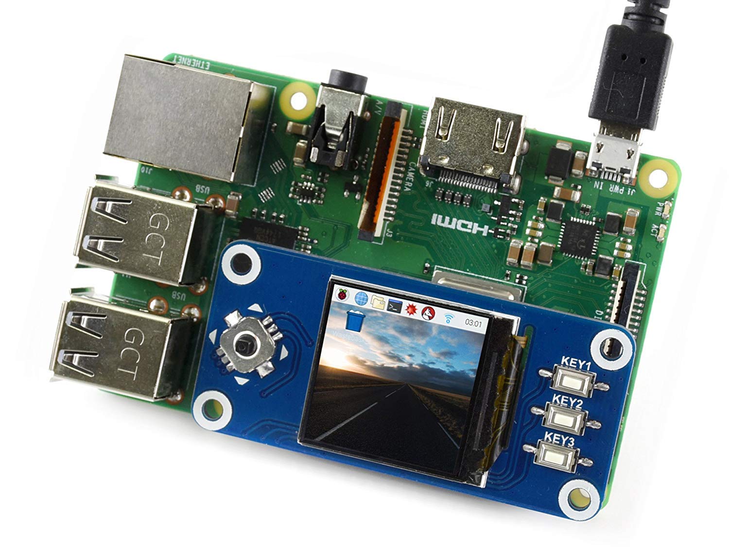 Waveshare 1.3inch IPS LCD Display HAT for Raspberry Pi 240x240 Pixels with Embedded Controller Communicating via SPI Interface.