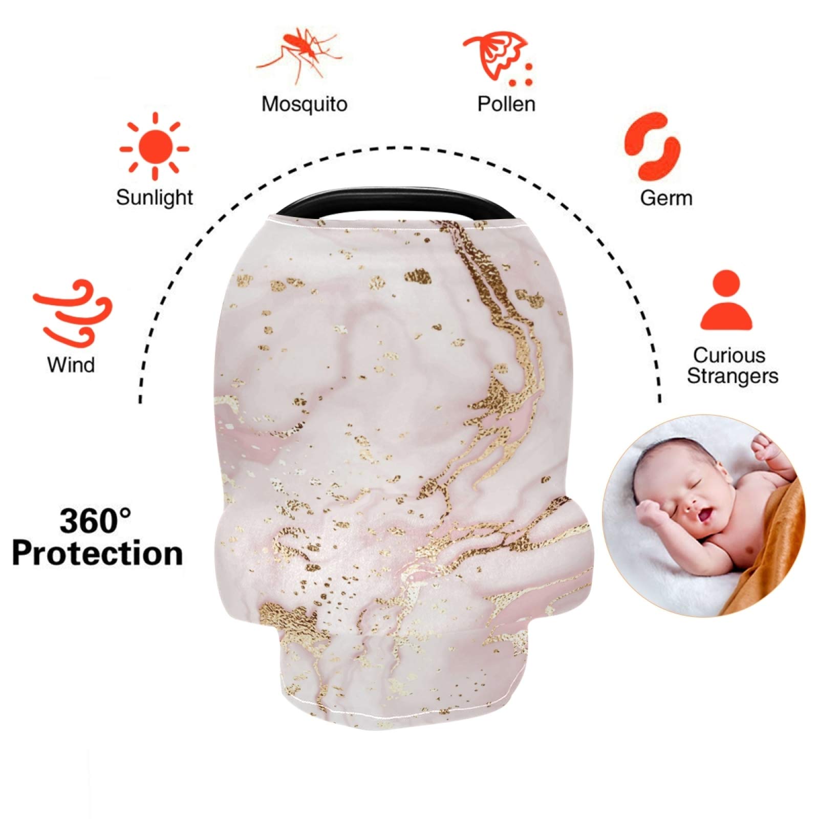Nursing Cover Breastfeeding Scarf Rose Gold Glitter Marble- Baby Car Seat Covers, Stroller Cover, Carseat Canopy (2na7a)