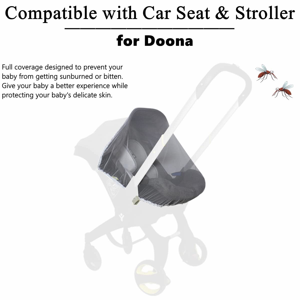 Baby Stroller Netting Cover Compatible with Doona, Breathable Encrypted Stroller Full Cover Net fit Doona, Portable Durable & Easy Fitting Infant Sunshade Compatible with Car Seat & Stroller