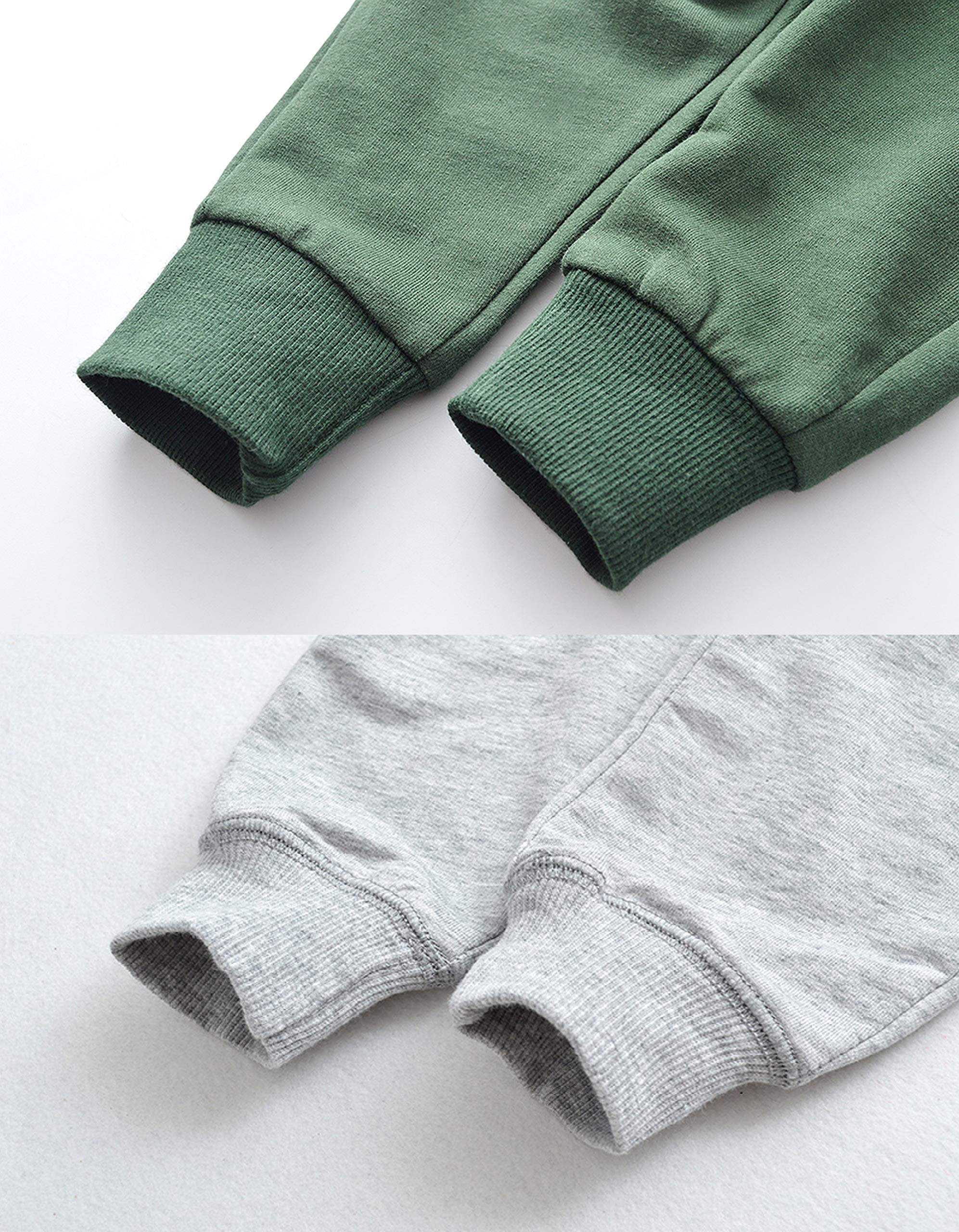 HUAER& Baby Boy's Jogger Pants Dinosaur Car Animal Print Drawstring Elastic Sweatpants (1-Pack 2-Pack) (Dark Green + Light Gray, 4T)