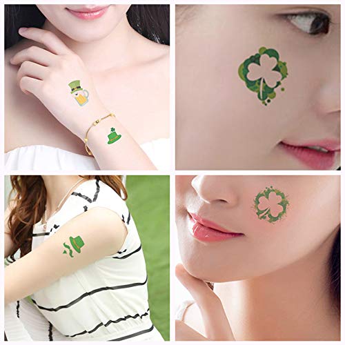 St. Patrick's Day Tattoos 120 pcs Temporary Shamrock Tattoos 20 Set for St. Paddy's day Irish Tattoo Sticker Clover Tattoos Parade Party Favors Decorations
