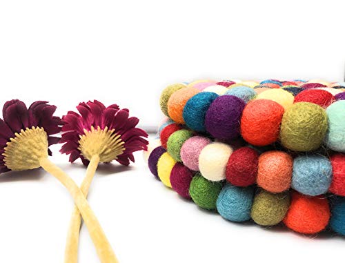 Handmade, Colorful, Heat Resistant, Durable Felt Balls Trivet (Pot Mat, Pot Holder for Hot Dishes) - Single Piece (Multi-Color, Round)