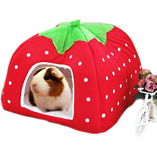 FLAdorepet Rabbit Guinea Pig Hamster House Bed Cute Small Animal Pet Winter Warm Squirrel Hedgehog Chinchilla House Cage Nest Hamster Accessories (9x9x10 Inch (Pack of 1), A-Red)