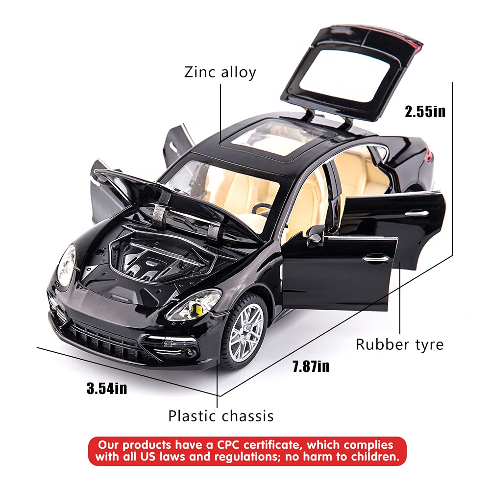 BDTCTK 1/24 Palamera Model Car Toy, Zinc Alloy Pull Back Toy car with Sound and Light for Kids Boy Girl Gift (Black)