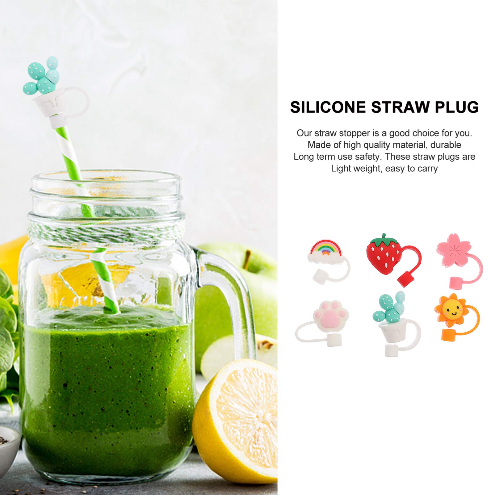 6 Pcs Straw Covers Reusable Silicone Straw Toppers Drinking Straw Tips Lids for 6-8 mm Straws