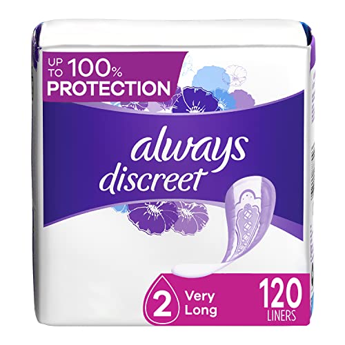 Always Discreet Adult Incontinence & Postpartum Liners For Women, Size 2, Very Light Absorbency, Regular Length, 120 Count (Packaging may vary)