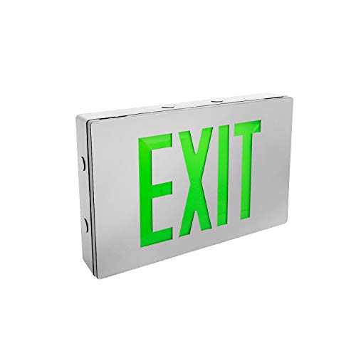 eTopLighting Die Cast Exit Sign LED Light Panel, Aluminum Brushed with Green Lettering, Wall and Ceiling Mount with Battery Back-Up, K-TEM-FD3DG