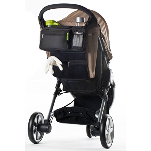 Ethan & Emma Double Stroller Organizer with Cup Holders - Fits Both Single & Double Strollers - Secured Fit & Extra Storage - Universal Stroller Organizer and Stroller Accessory Black