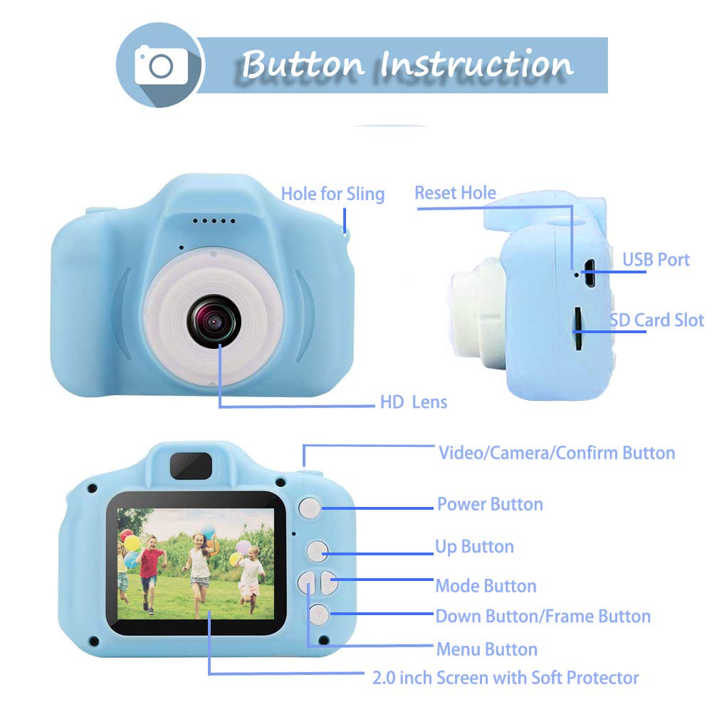 Digital Camera for Kids,hyleton 1080P FHD Kids Digital Video Camera with 2 Inch IPS Screen and 32GB SD Card for 3-10 Years Boys Girls Gift (Light Blue)