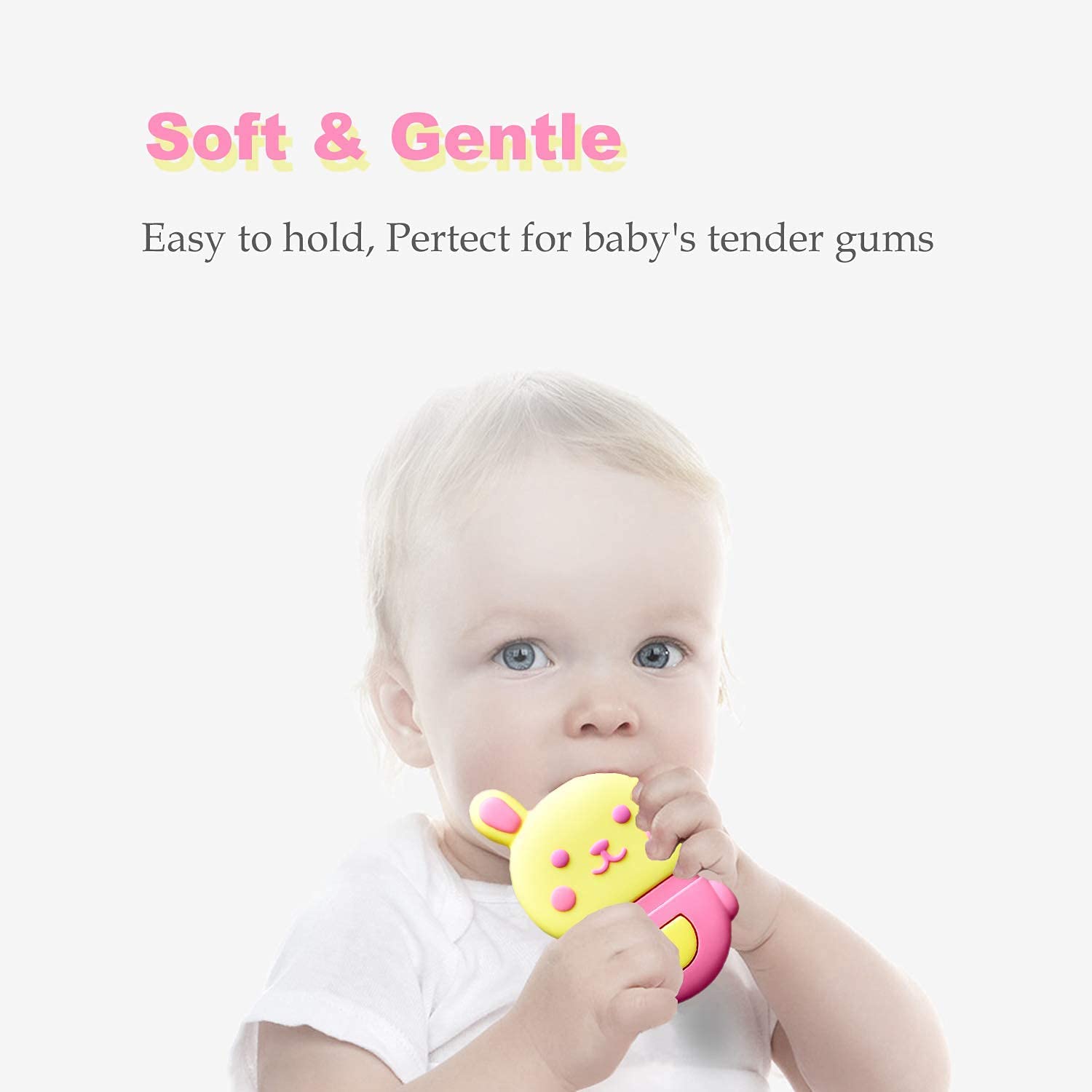 Baby Teething Toys, Caromolly Vibrating Teether Toy, Teether Toys for Babies 0-12 Months, Electric Soothing Teether for Sensory Exploration and Teething Relief, Cute Cartoon Shape, BPA-Free