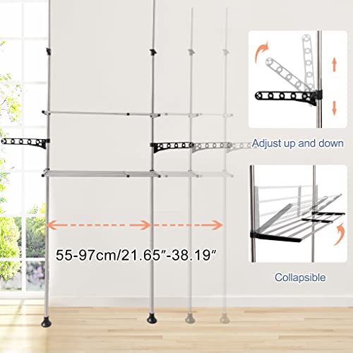 DAHOOMII Over The Toilet Storage Rack Above Washing Machine and Dryer Shelf Laundry Room Organizer 2-Tier Adjustable Bathroom Space Saver with 2 Hangers - Black