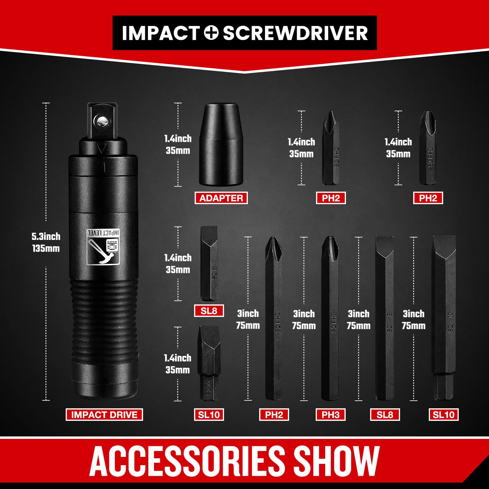 Upenjok 1/2" Manual Hand Impact Driver Set Extractor, 10 PCS Impact Screwdriver, S2 Steel Much More Durable, Disengage Rusted Fasteners or Frozen Bolts