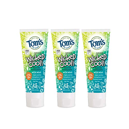 Tom's of Maine ADA Approved Wicked Cool! Fluoride Children's Toothpaste, Natural Toothpaste, Dye Free, No Artificial Preservatives, Mild Mint, 4.2 oz. 3-Pack (Packaging May Vary)