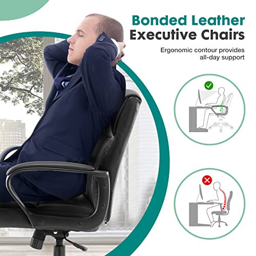 Executive Office Chair - Ergonomic Mid-Back Home Computer Desk Chair with Lumbar Support, PU Leather, Adjustable Height & Swivel