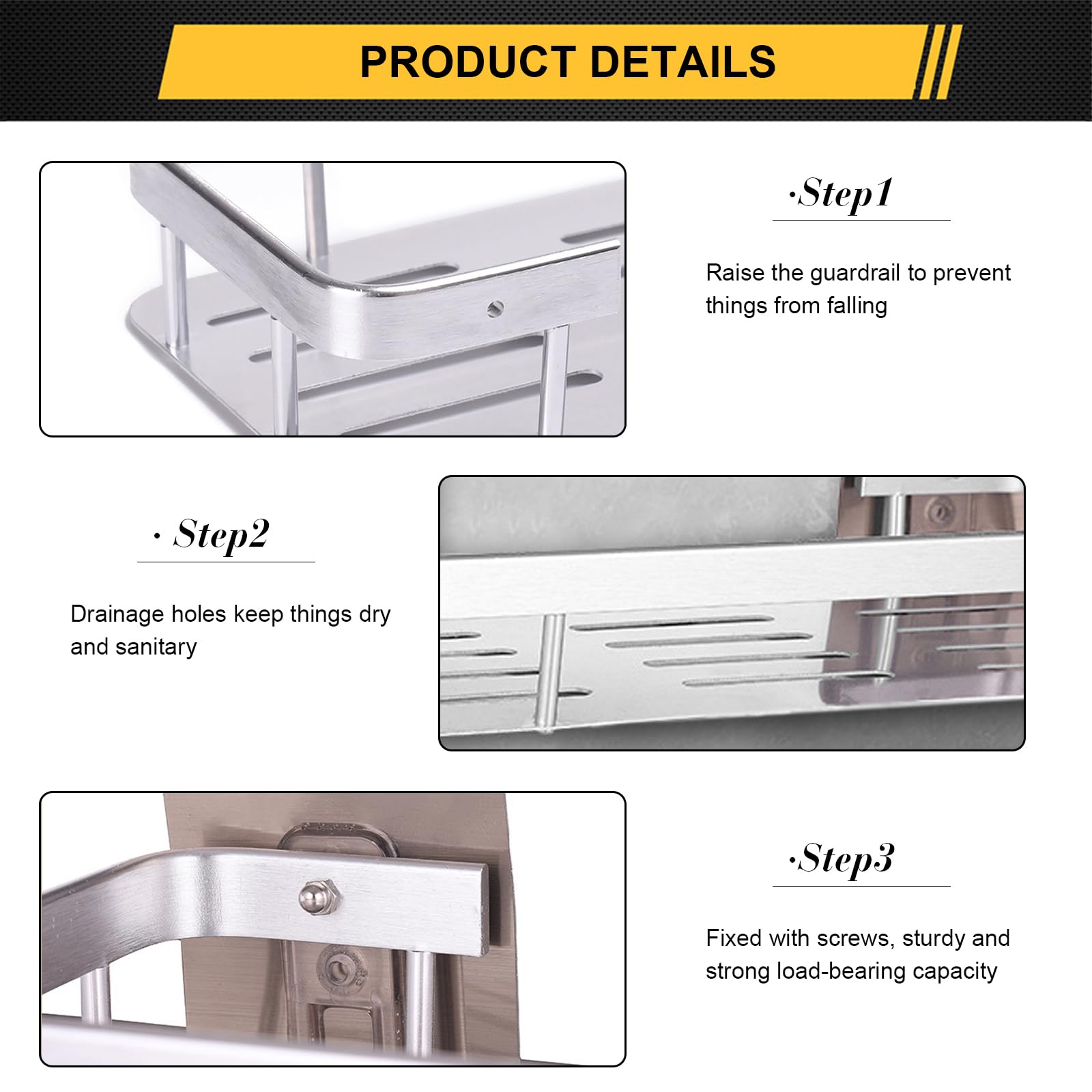 sumdepot Shower Shelf, Shower Caddy Basket Shelf with Adhesives, Rustproof and Waterproof Shower Racks for Inside Shower, Wall Mounted Bathroom Shower Storage Organizer, Stainless Steel, 2 Pack