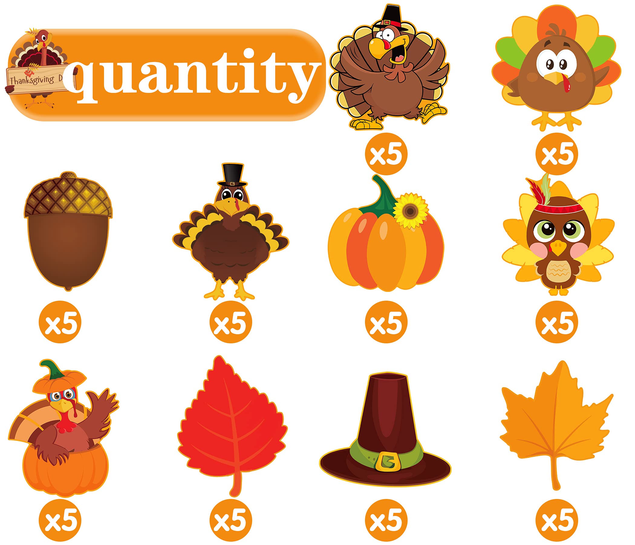 Joy Bang Fall Bulletin Board Decorations, 50 Pcs Autumn Fall Cutouts Pumpkin Leaves Turkey Cutouts for Classroom School Thanksgiving Bulletin Board Decorations Decor