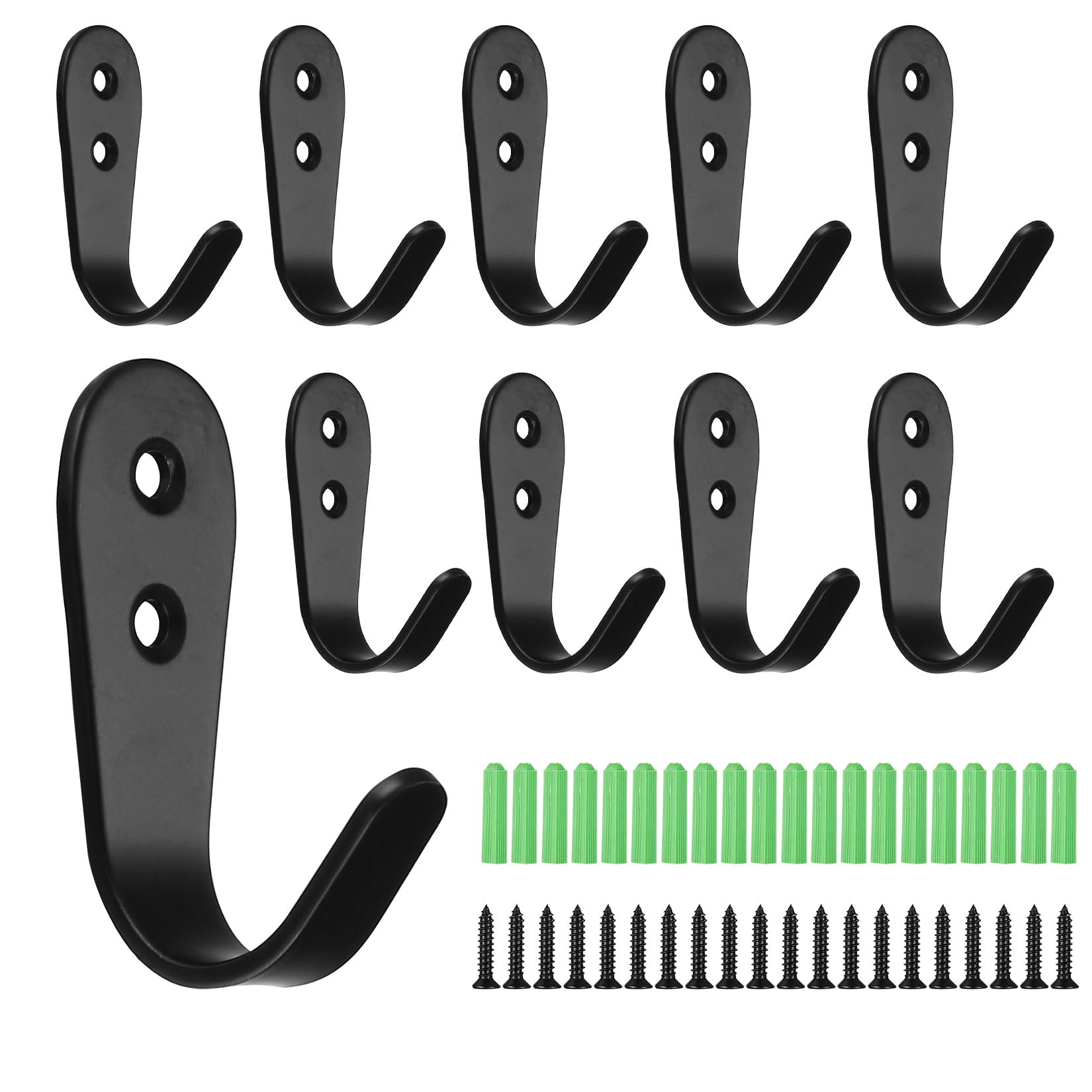 XhjzgcTech 10 Pcs Black Wall Hooks for Hanging Towel Hooks,Coat Hooks Wall Mount, Robe Hooks Clothes Hooks for Hanging Robe Towel Key Clothes Bag Hat on Bathroom/Kitchen/Entryway