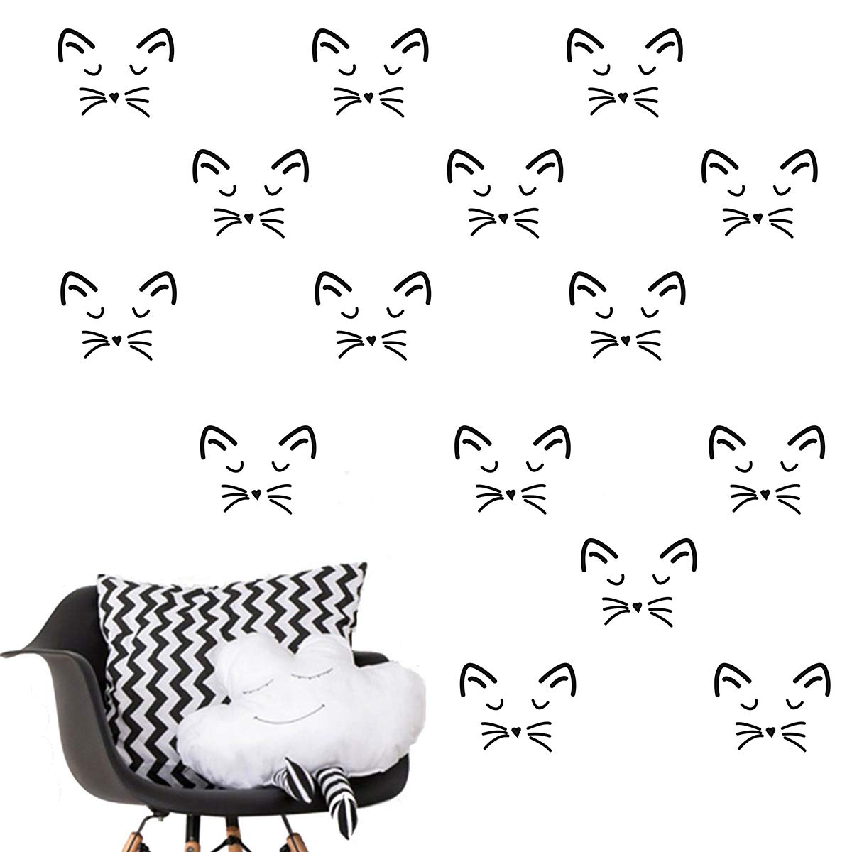 JUEKUI Set of 36 Cat Pattern Wall Decal Cat Lover Gift Nursery Decor Girls Room Decor Animal Art Vinyl Wall Sticker WS44 (Black)