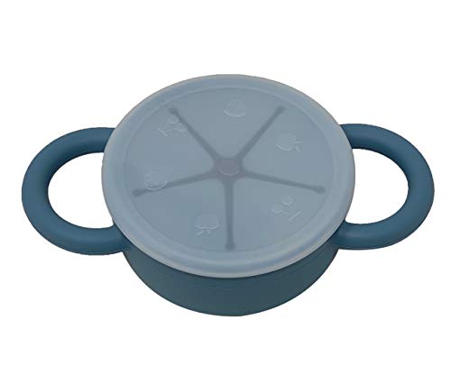 BraveJusticeKidsCo | Snack Attack II Snack Cup | Collapsible Silicone Snack Container | Toddler and Baby Snack Catcher Lid (Blue Steel)