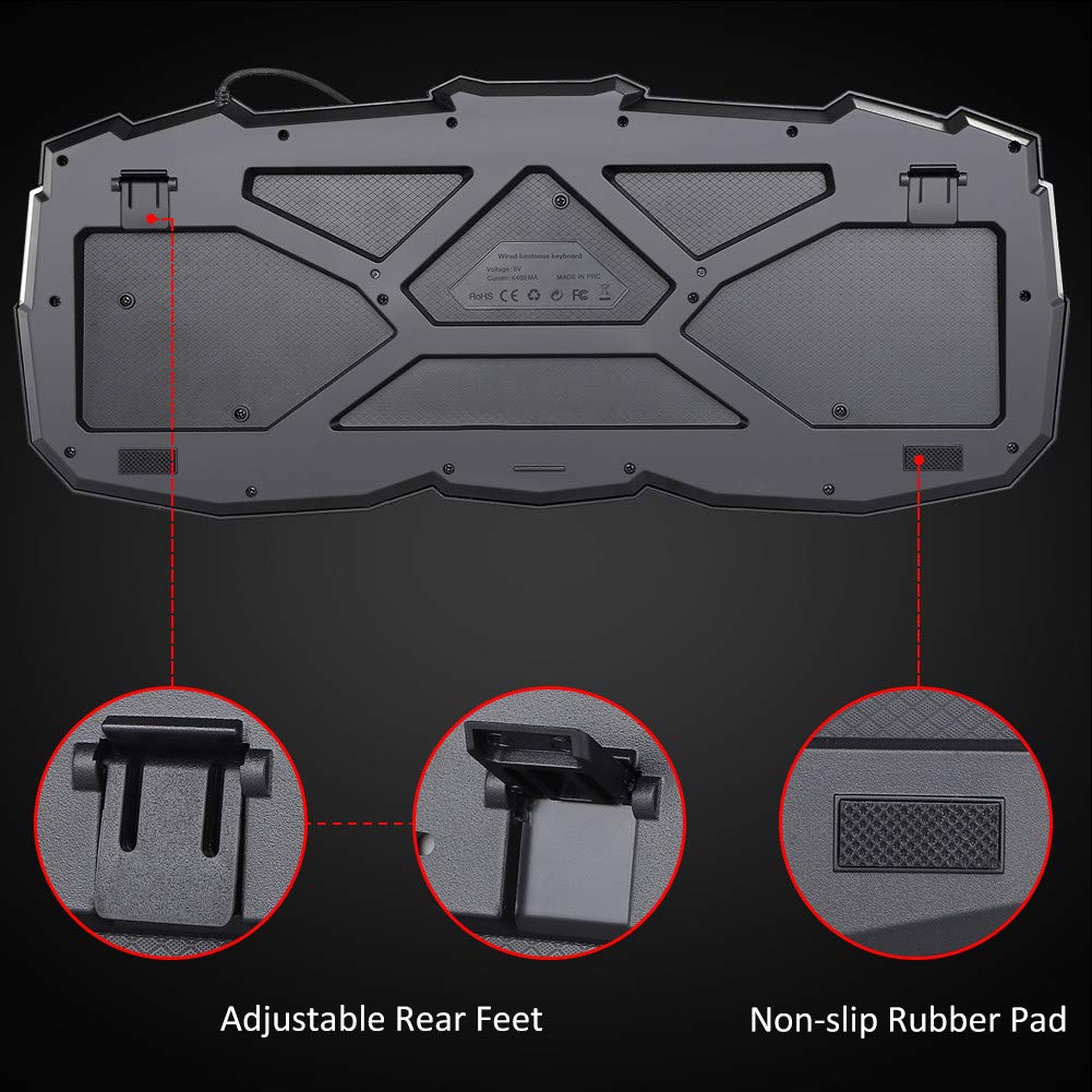 BlueFinger Backlit Gaming Keyboard and Mouse Combo,USB Wired Backlit Keyboard Mouse Game Set,Multimedia Keys,3 Color LED Crack Illumination Keyboard Mouse for Game and Work