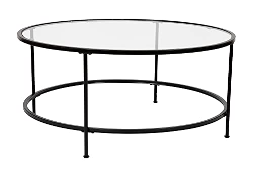 Flash Furniture Astoria Collection Round Coffee Table - Modern Clear Glass Coffee Table - Matte Gold Frame