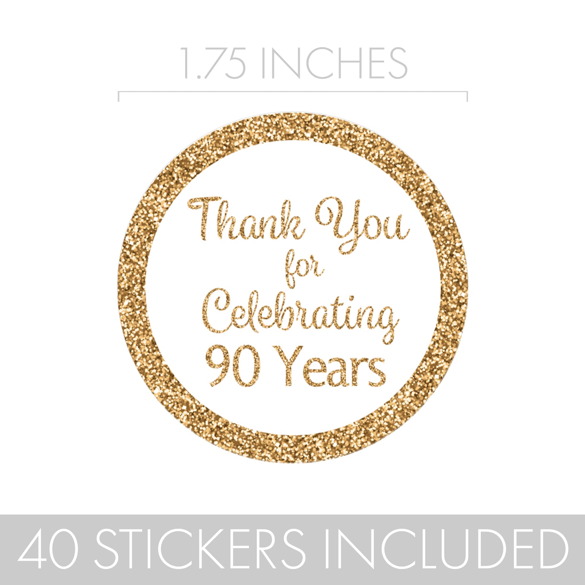 White and Gold 90th Birthday Thank You Stickers - 1.75 in - 40 Labels, 90th Birthday Decorations