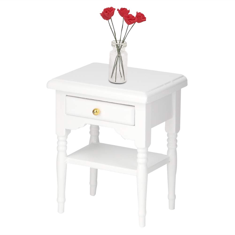 Nightstand Cabinet Model, Lightweight Non-Toxic Fashionable Appearance White Nightstand Model with Drawer for Dolls Bedroom